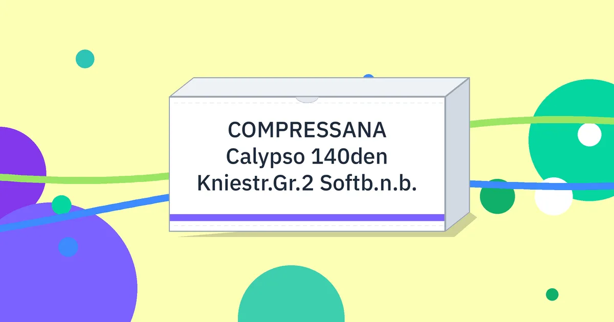 Symbolbild: Packung mit der Aufschrift COMPRESSANA Calypso 140den Kniestr.Gr.2 Softb.n.b. (PZN 11218156) – Verfügbarkeit und Bezug in Apotheken in Frankfurt am Main