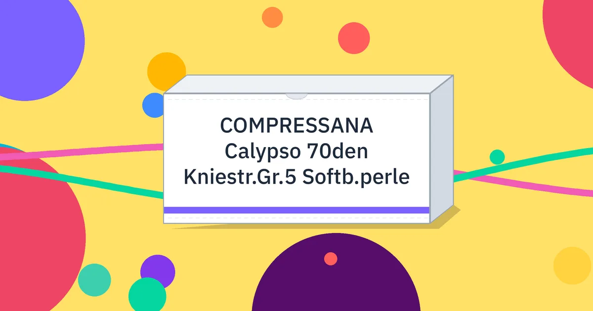 Symbolbild: Packung mit der Aufschrift COMPRESSANA Calypso 70den Kniestr.Gr.5 Softb.perle (PZN 07719467) – Verfügbarkeit und Bezug in Apotheken in Frankfurt am Main