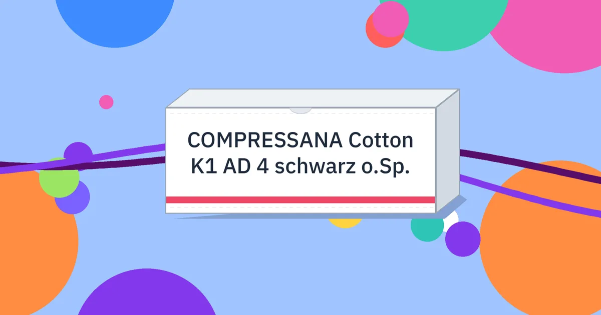 Symbolbild: Packung mit der Aufschrift COMPRESSANA Cotton K1 AD 4 schwarz o.Sp. (PZN 10215428) – Verfügbarkeit und Bezug in Apotheken in Frankfurt am Main