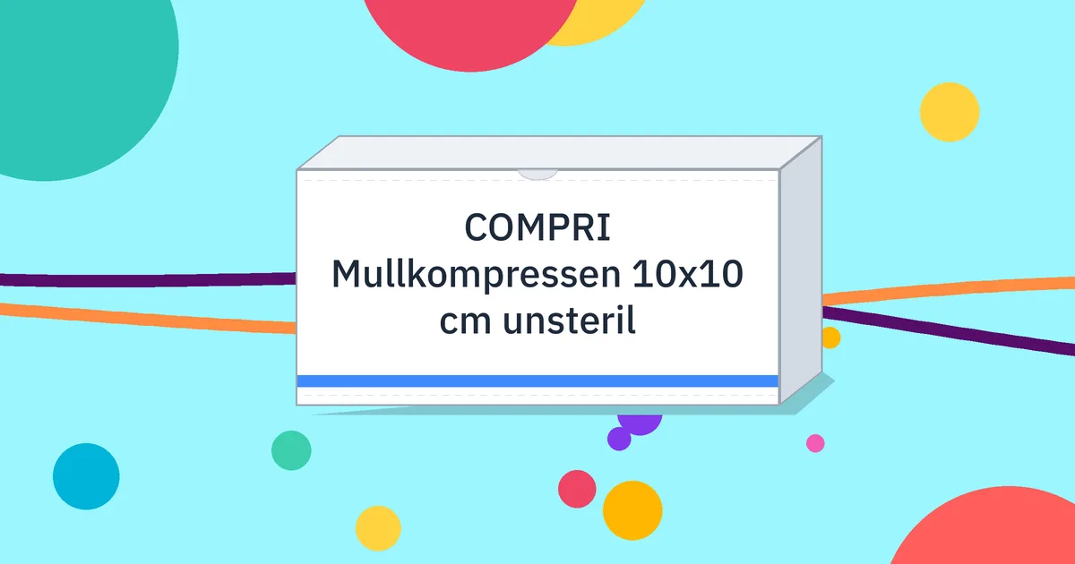 Symbolbild: Packung mit der Aufschrift COMPRI Mullkompressen 10x10 cm unsteril (PZN 04949787) – Verfügbarkeit und Bezug in Apotheken in Frankfurt am Main