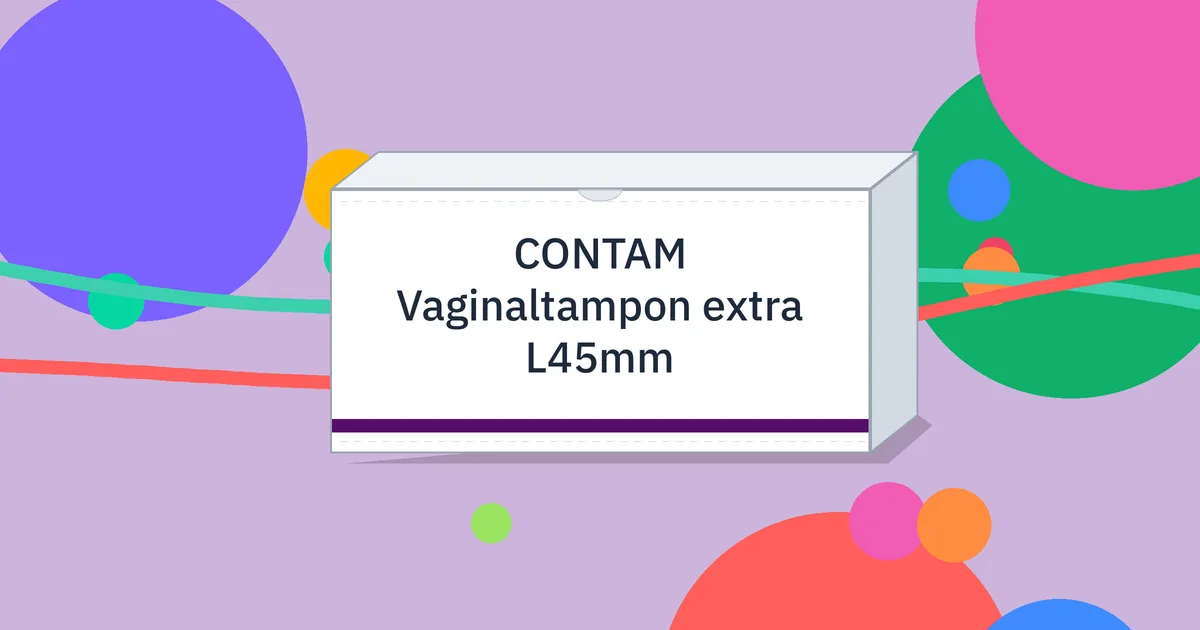 Symbolbild: Packung mit der Aufschrift CONTAM Vaginaltampon extra L45mm (PZN 19278287) – Verfügbarkeit und Bezug in Apotheken in Frankfurt am Main