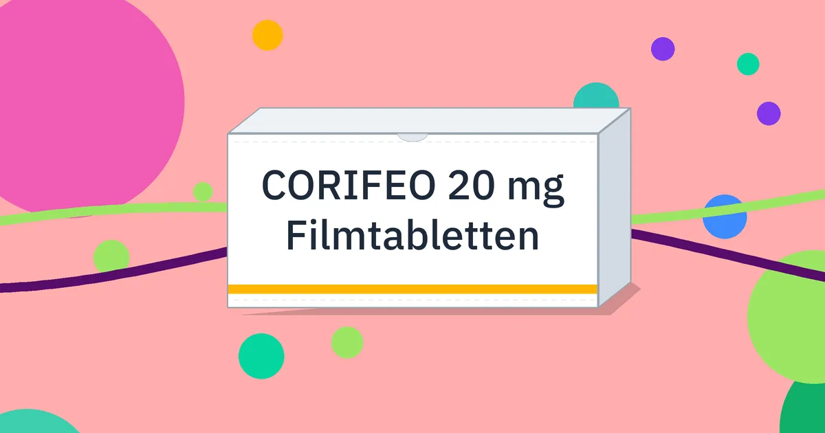 Symbolbild: Packung mit der Aufschrift CORIFEO 20 mg Filmtabletten (PZN 04117006) – Verfügbarkeit und Bezug in Apotheken in Frankfurt am Main