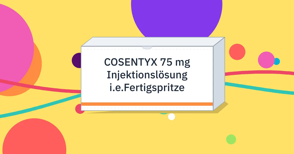 Symbolbild: Packung mit der Aufschrift COSENTYX 75 mg Injektionslösung i.e.Fertigspritze (PZN 17450121) – Verfügbarkeit und Bezug in Apotheken in Frankfurt am Main