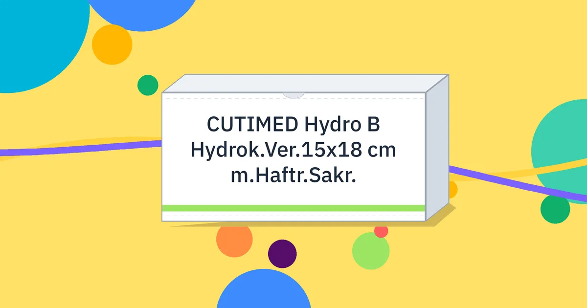 Symbolbild: Packung mit der Aufschrift CUTIMED Hydro B Hydrok.Ver.15x18 cm m.Haftr.Sakr. (PZN 12654959) – Verfügbarkeit und Bezug in Apotheken in Frankfurt am Main
