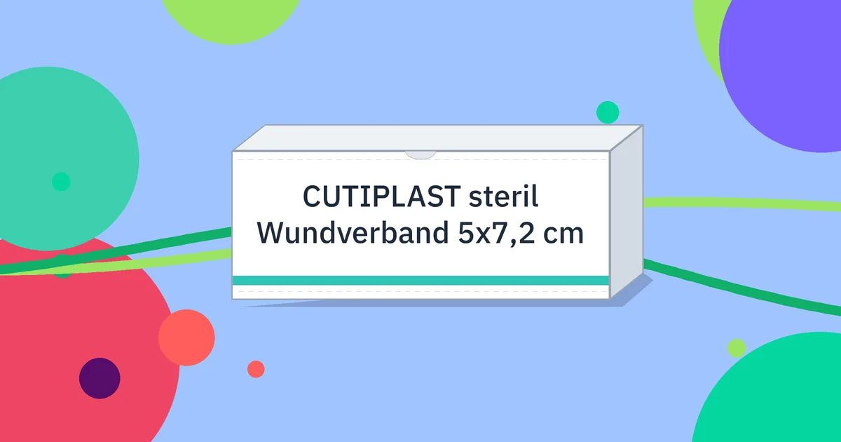 Symbolbild: Packung mit der Aufschrift CUTIPLAST steril Wundverband 5x7,2 cm (PZN 11874469) – Verfügbarkeit und Bezug in Apotheken in Frankfurt am Main