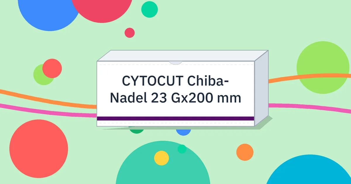 Symbolbild: Packung mit der Aufschrift CYTOCUT Chiba-Nadel 23 Gx200 mm (PZN 19735632) – Verfügbarkeit und Bezug in Apotheken in Frankfurt am Main