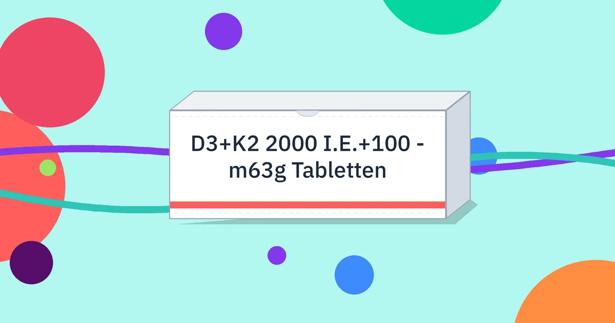 Symbolbild: Packung mit der Aufschrift D3+K2 2000 I.E.+100 -m63g Tabletten (PZN 15205937) – Verfügbarkeit und Bezug in Apotheken in Frankfurt am Main