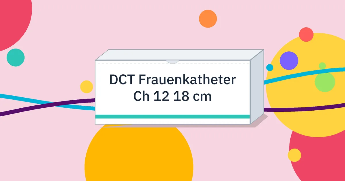 Symbolbild: Packung mit der Aufschrift DCT Frauenkatheter Ch 12 18 cm (PZN 09787303) – Verfügbarkeit und Bezug in Apotheken in Frankfurt am Main
