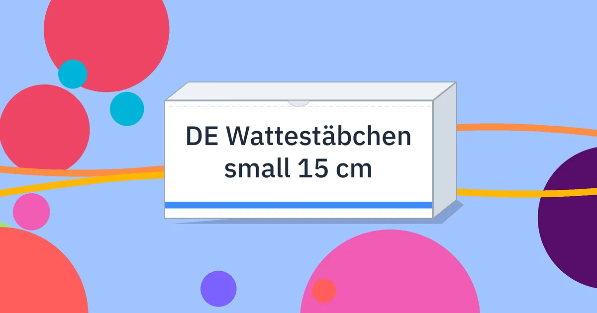 Symbolbild: Packung mit der Aufschrift DE Wattestäbchen small 15 cm (PZN 18442690) – Verfügbarkeit und Bezug in Apotheken in Frankfurt am Main