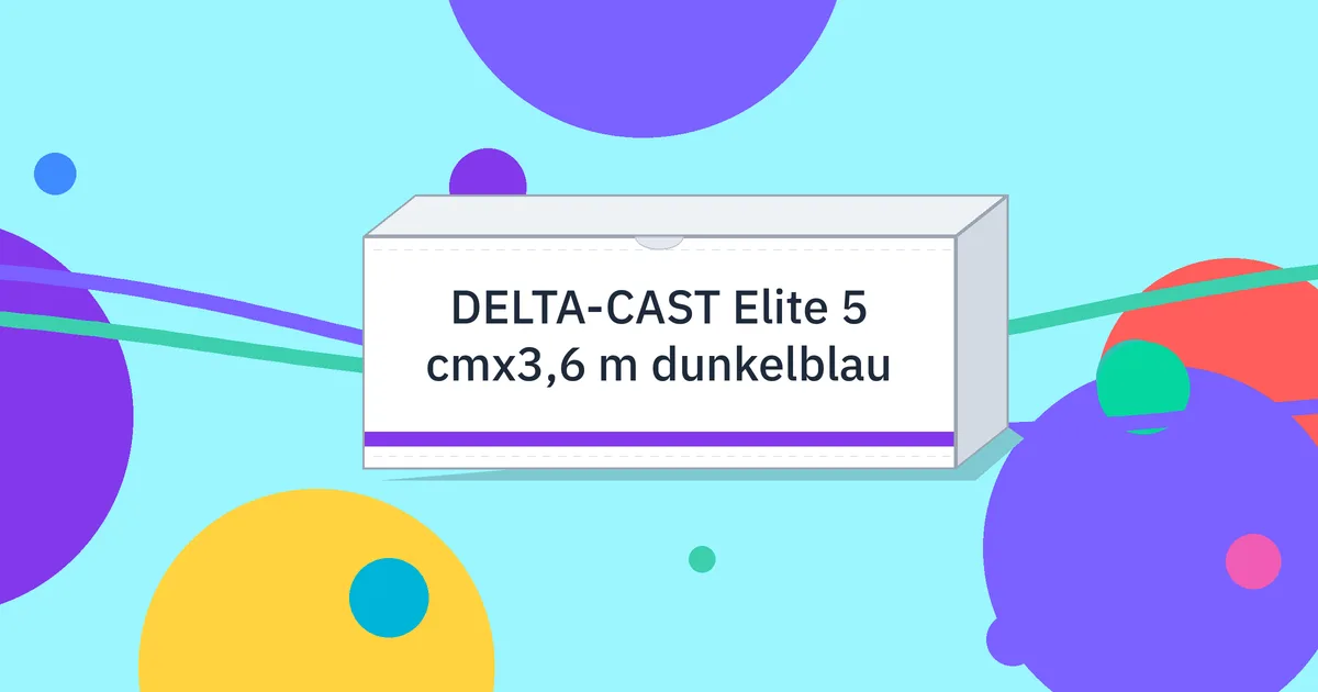 Symbolbild: Packung mit der Aufschrift DELTA-CAST Elite 5 cmx3,6 m dunkelblau (PZN 07550442) – Verfügbarkeit und Bezug in Apotheken in Frankfurt am Main