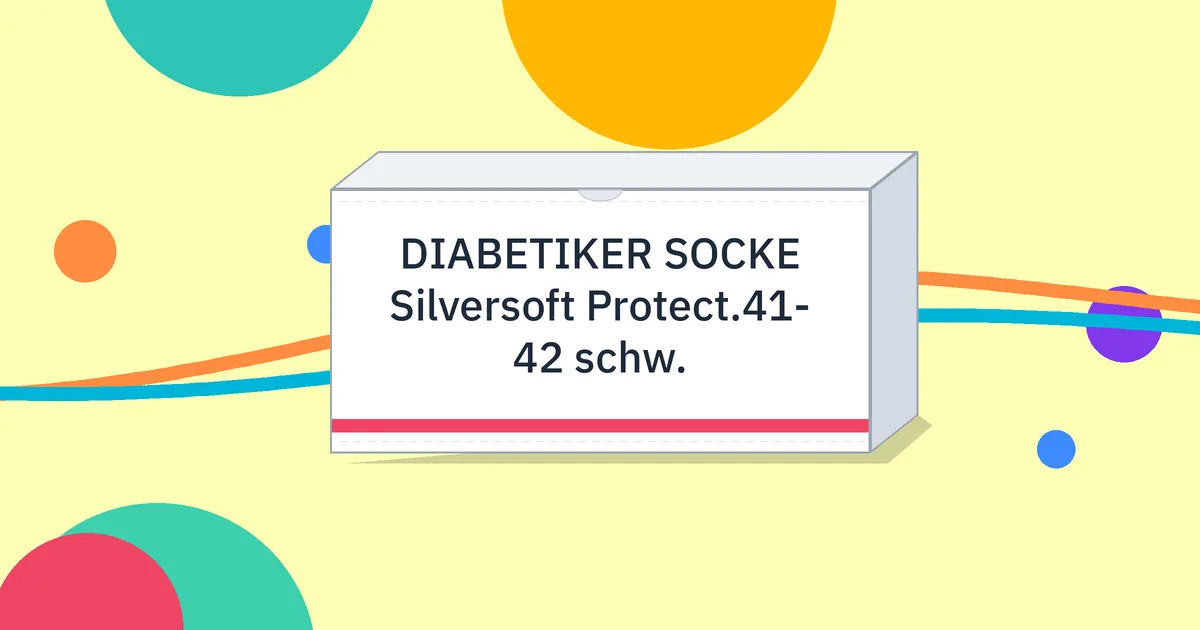 Symbolbild: Packung mit der Aufschrift DIABETIKER SOCKE Silversoft Protect.41-42 schw. (PZN 01303257) – Verfügbarkeit und Bezug in Apotheken in Frankfurt am Main