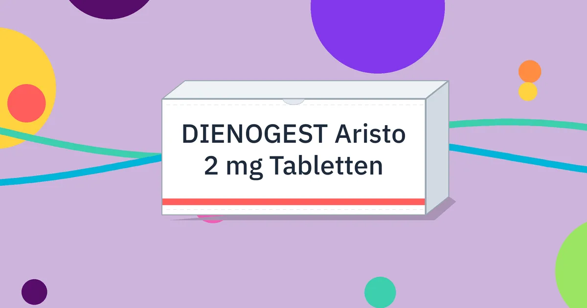 Symbolbild: Packung mit der Aufschrift DIENOGEST Aristo 2 mg Tabletten (PZN 15880969) – Verfügbarkeit und Bezug in Apotheken in Frankfurt am Main