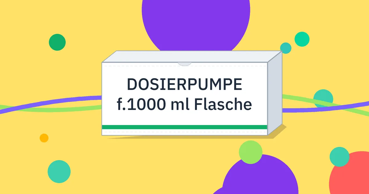 Symbolbild: Packung mit der Aufschrift DOSIERPUMPE f.1000 ml Flasche (PZN 02072073) – Verfügbarkeit und Bezug in Apotheken in Frankfurt am Main