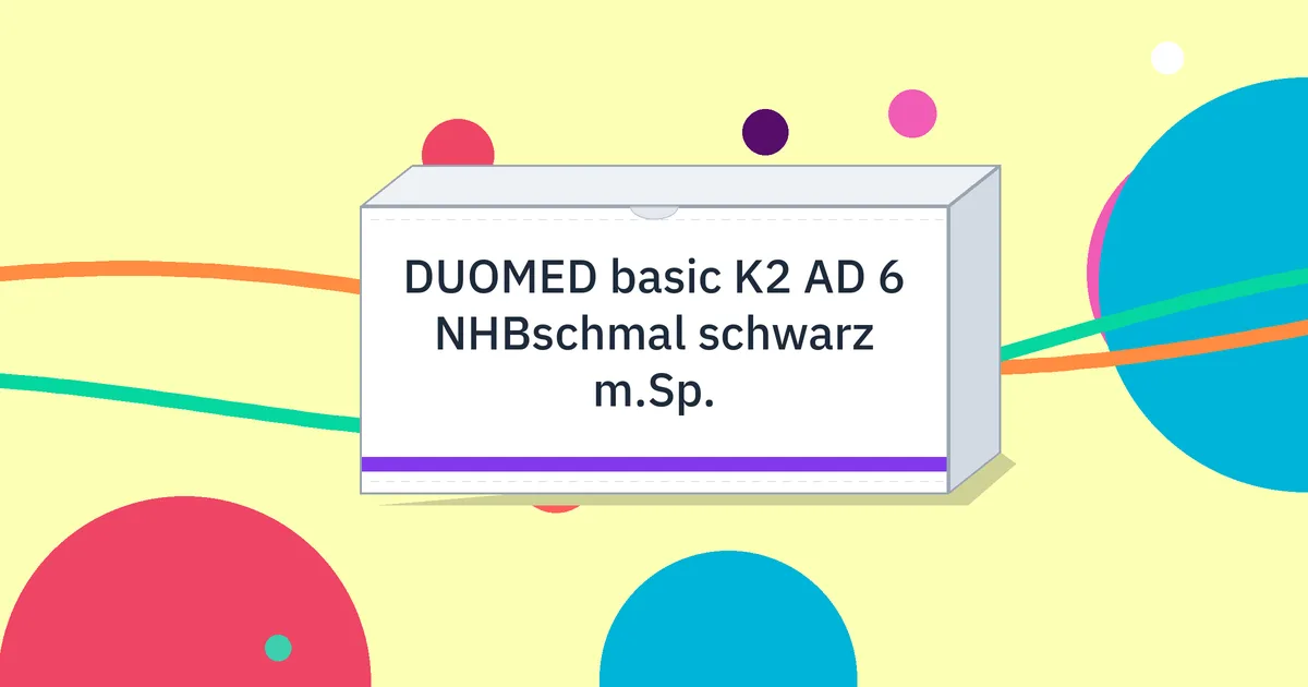 Symbolbild: Packung mit der Aufschrift DUOMED basic K2 AD 6 NHBschmal schwarz m.Sp. (PZN 20907245) – Verfügbarkeit und Bezug in Apotheken in Frankfurt am Main