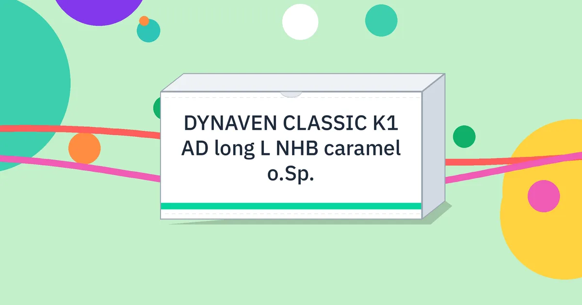 Symbolbild: Packung mit der Aufschrift DYNAVEN CLASSIC K1 AD long L NHB caramel o.Sp. (PZN 18414624) – Verfügbarkeit und Bezug in Apotheken in Frankfurt am Main