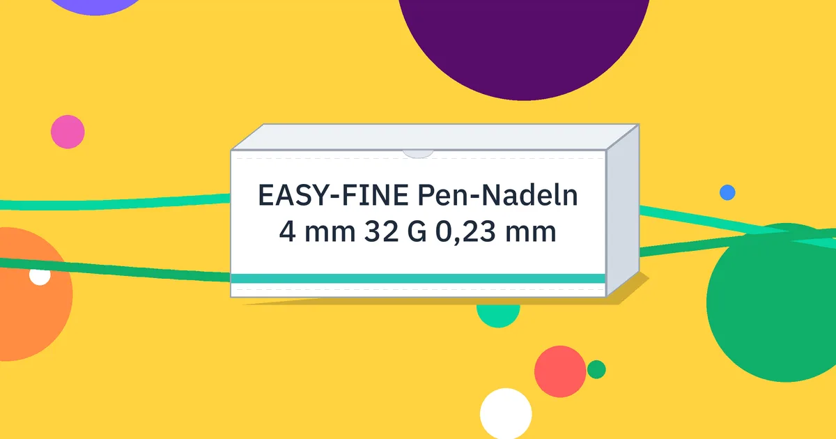 Symbolbild: Packung mit der Aufschrift EASY-FINE Pen-Nadeln 4 mm 32 G 0,23 mm (PZN 16701532) – Verfügbarkeit und Bezug in Apotheken in Frankfurt am Main
