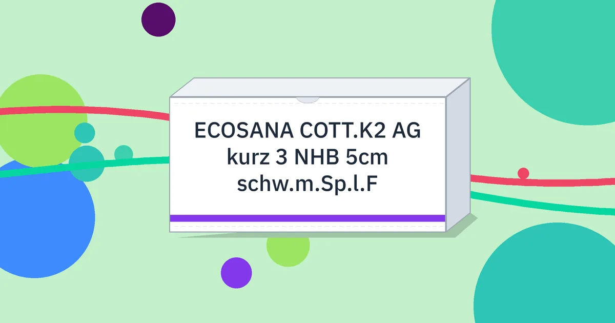 Symbolbild: Packung mit der Aufschrift ECOSANA COTT.K2 AG kurz 3 NHB 5cm schw.m.Sp.l.F (PZN 16949338) – Verfügbarkeit und Bezug in Apotheken in Frankfurt am Main