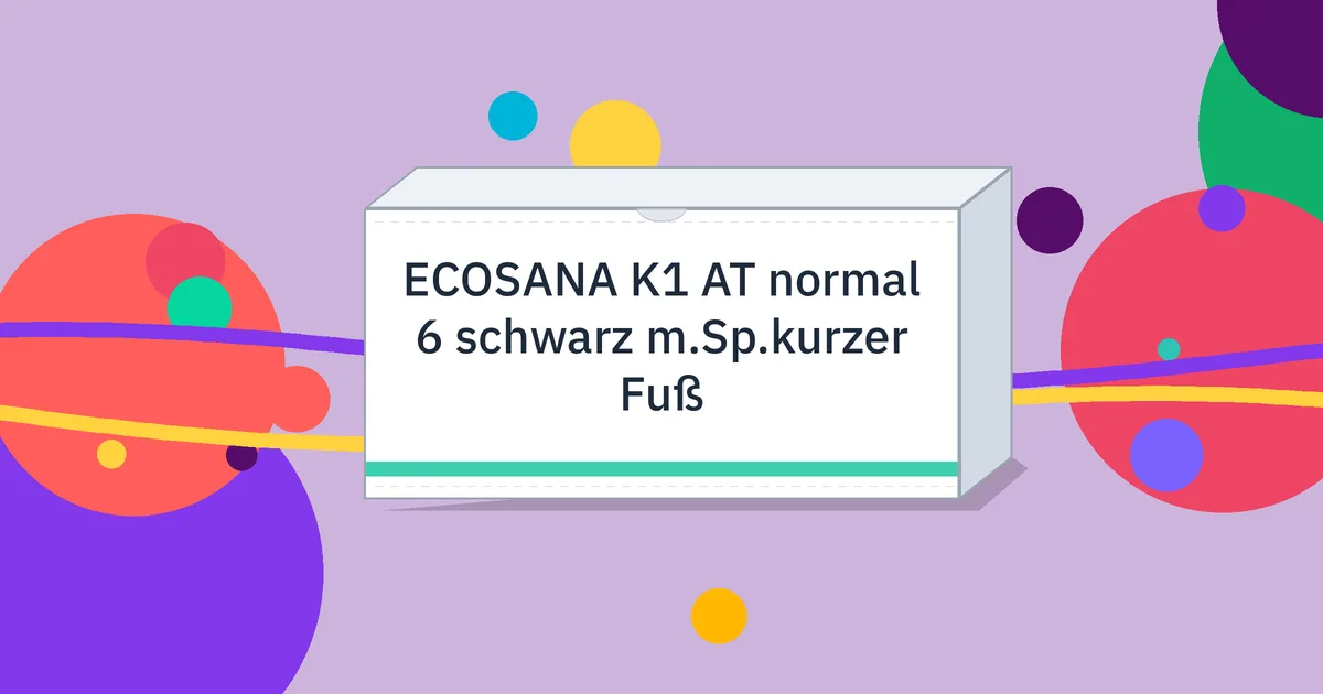 Symbolbild: Packung mit der Aufschrift ECOSANA K1 AT normal 6 schwarz m.Sp.kurzer Fuß (PZN 04732119) – Verfügbarkeit und Bezug in Apotheken in Frankfurt am Main
