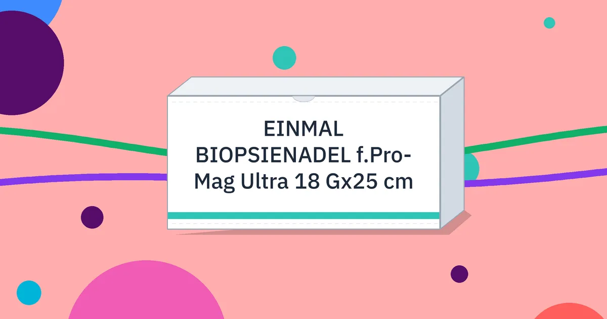 Symbolbild: Packung mit der Aufschrift EINMAL BIOPSIENADEL f.Pro-Mag Ultra 18 Gx25 cm (PZN 16617725) – Verfügbarkeit und Bezug in Apotheken in Frankfurt am Main