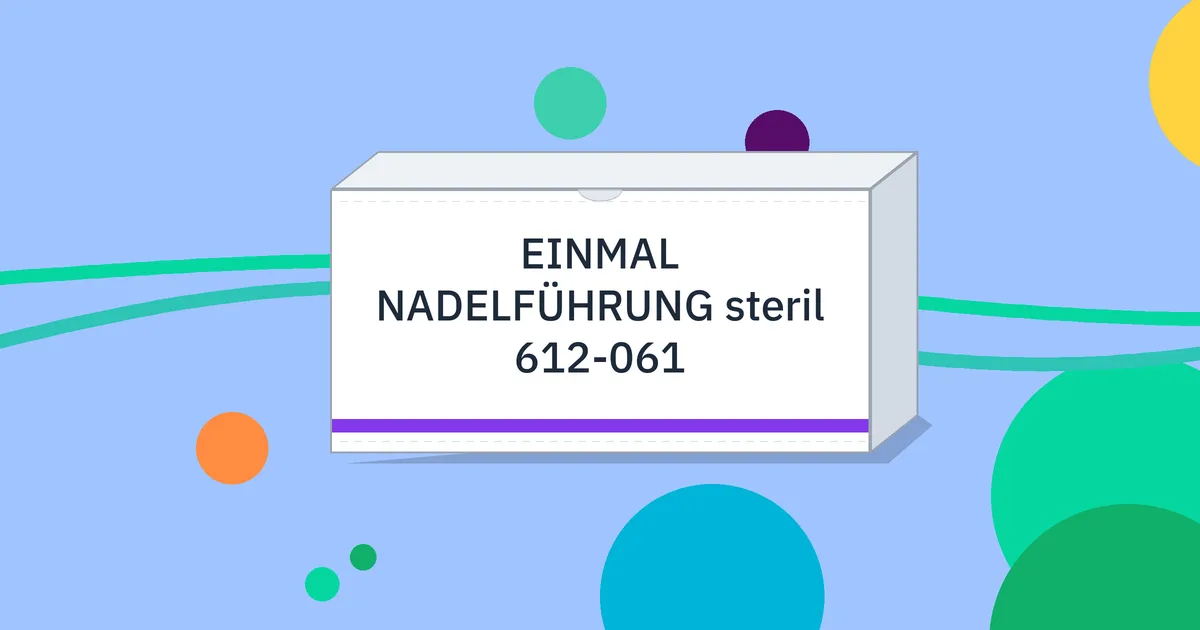 Symbolbild: Packung mit der Aufschrift EINMAL NADELFÜHRUNG steril 612-061 (PZN 15865036) – Verfügbarkeit und Bezug in Apotheken in Frankfurt am Main