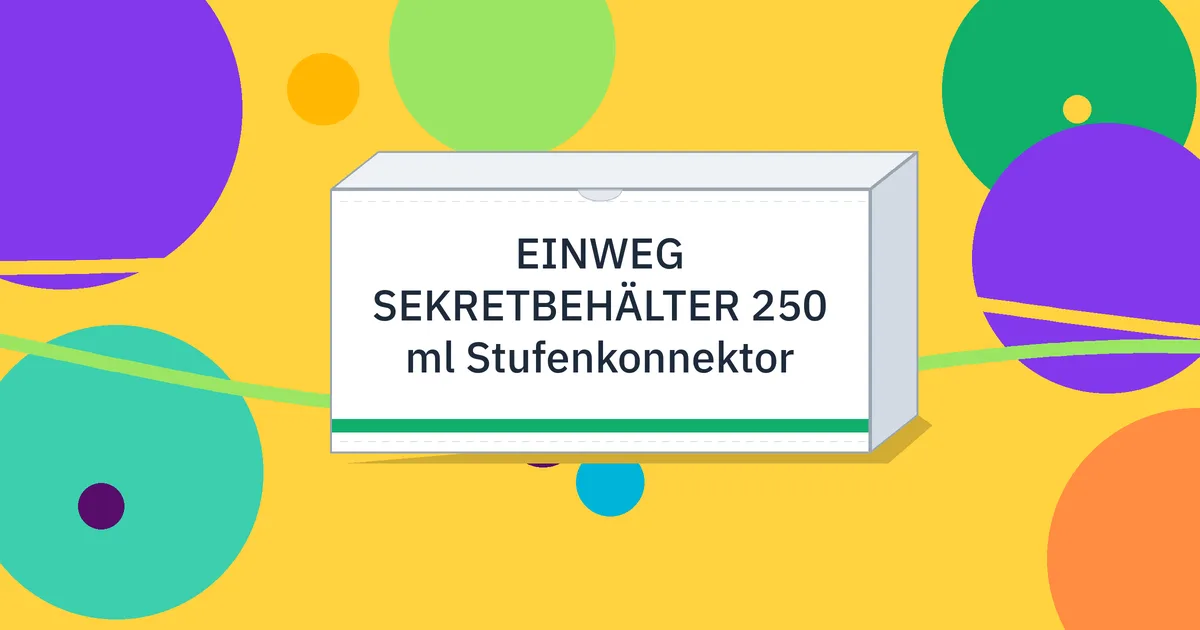 Symbolbild: Packung mit der Aufschrift EINWEG SEKRETBEHÄLTER 250 ml Stufenkonnektor (PZN 16811054) – Verfügbarkeit und Bezug in Apotheken in Frankfurt am Main