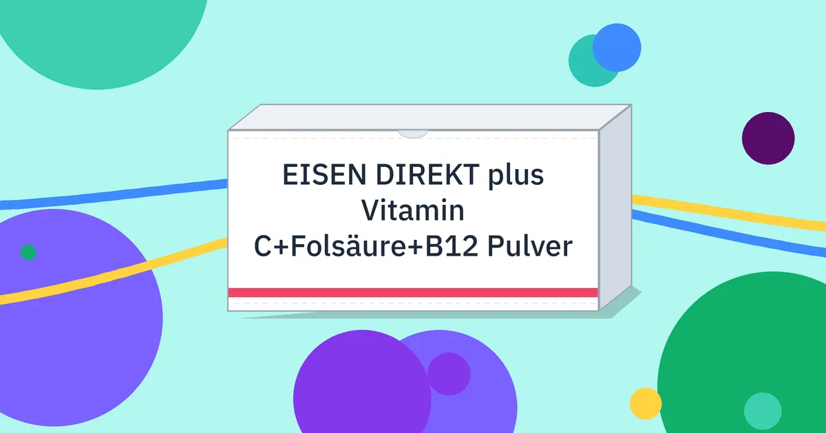 Symbolbild: Packung mit der Aufschrift EISEN DIREKT plus Vitamin C+Folsäure+B12 Pulver (PZN 17307702) – Verfügbarkeit und Bezug in Apotheken in Frankfurt am Main