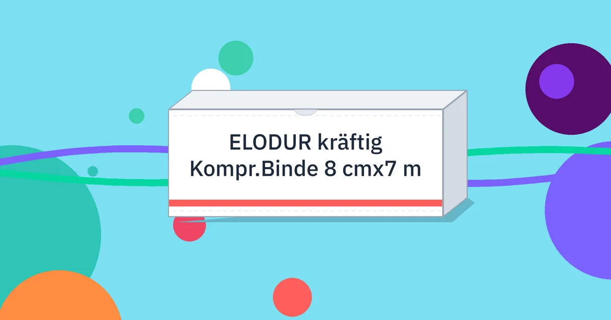 Symbolbild: Packung mit der Aufschrift ELODUR kräftig Kompr.Binde 8 cmx7 m (PZN 01976252) – Verfügbarkeit und Bezug in Apotheken in Frankfurt am Main