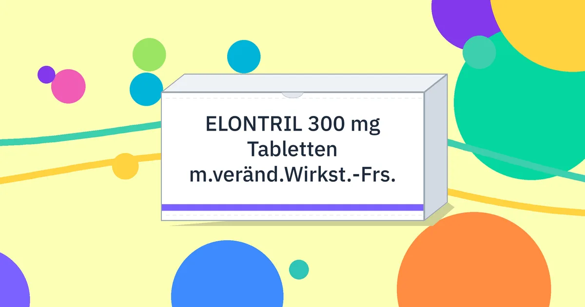 Symbolbild: Packung mit der Aufschrift ELONTRIL 300 mg Tabletten m.veränd.Wirkst.-Frs. (PZN 06474762) – Verfügbarkeit und Bezug in Apotheken in Frankfurt am Main