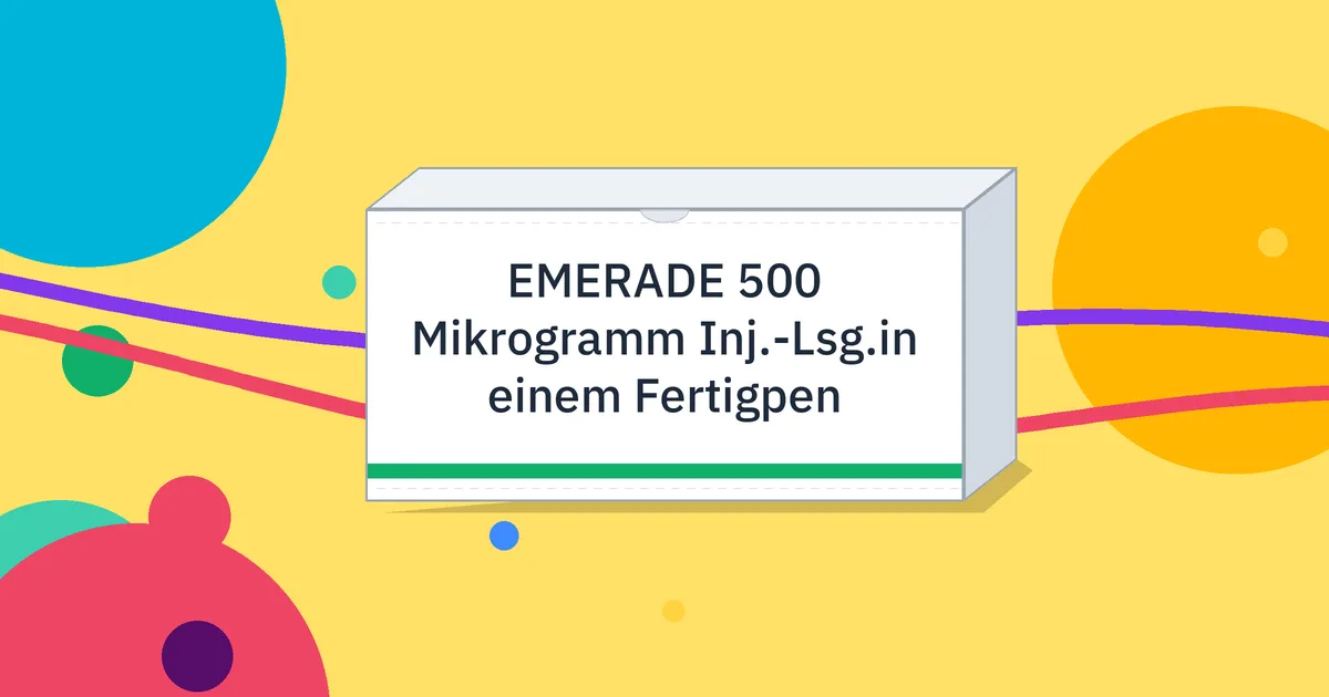 Symbolbild: Packung mit der Aufschrift EMERADE 500 Mikrogramm Inj.-Lsg.in einem Fertigpen (PZN 10552640) – Verfügbarkeit und Bezug in Apotheken in Frankfurt am Main