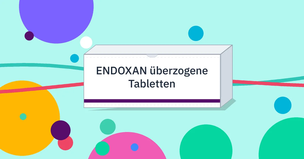 Symbolbild: Packung mit der Aufschrift ENDOXAN überzogene Tabletten (PZN 03141876) – Verfügbarkeit und Bezug in Apotheken in Frankfurt am Main