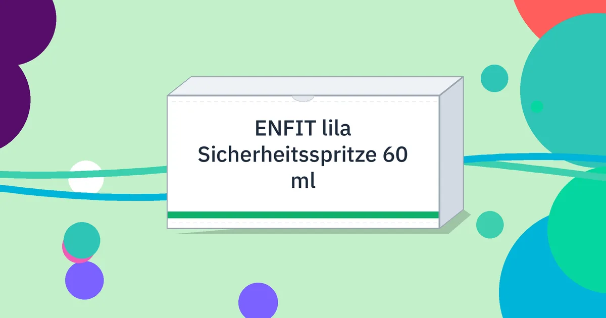 Symbolbild: Packung mit der Aufschrift ENFIT lila Sicherheitsspritze 60 ml (PZN 16735086) – Verfügbarkeit und Bezug in Apotheken in Frankfurt am Main