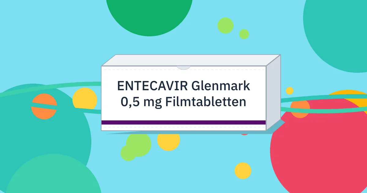 Symbolbild: Packung mit der Aufschrift ENTECAVIR Glenmark 0,5 mg Filmtabletten (PZN 12638564) – Verfügbarkeit und Bezug in Apotheken in Frankfurt am Main