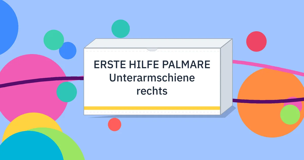 Symbolbild: Packung mit der Aufschrift ERSTE HILFE PALMARE Unterarmschiene rechts (PZN 03387376) – Verfügbarkeit und Bezug in Apotheken in Frankfurt am Main