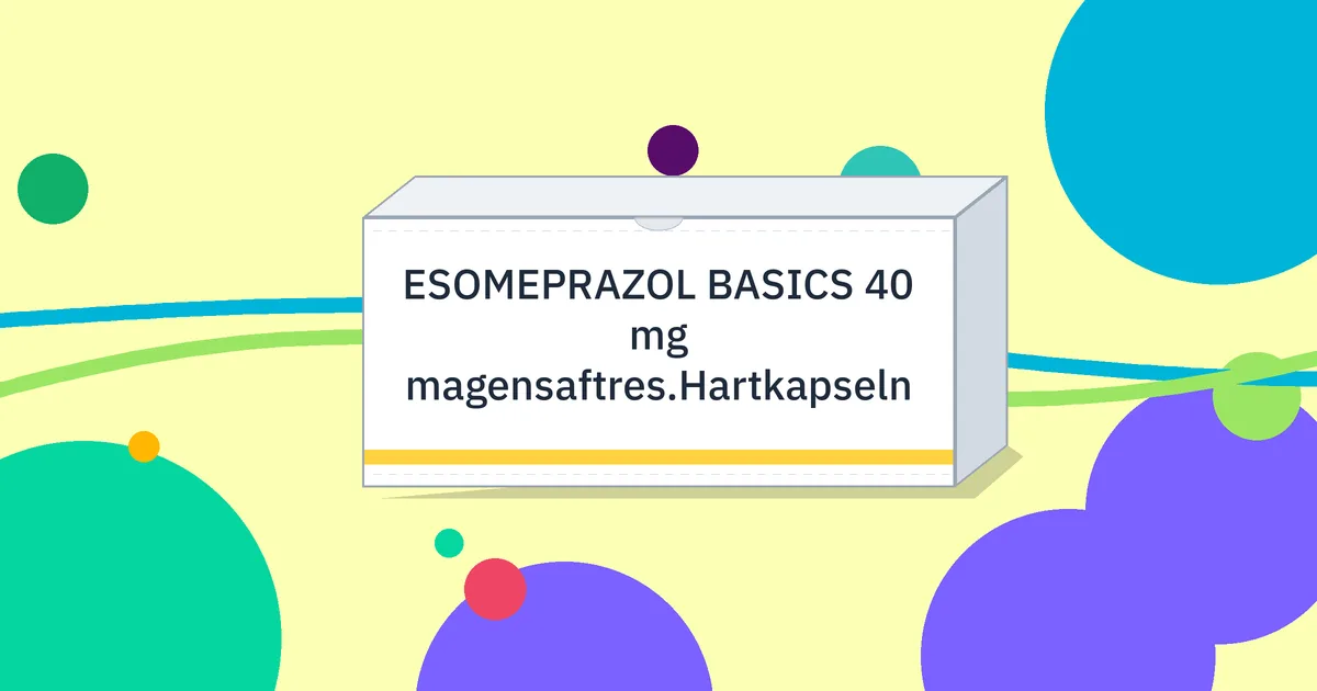 Symbolbild: Packung mit der Aufschrift ESOMEPRAZOL BASICS 40 mg magensaftres.Hartkapseln (PZN 15744373) – Verfügbarkeit und Bezug in Apotheken in Frankfurt am Main