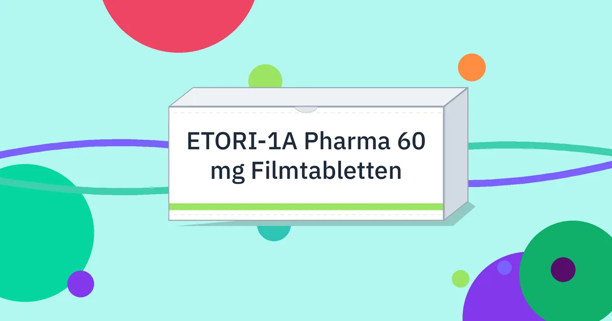 Symbolbild: Packung mit der Aufschrift ETORI-1A Pharma 60 mg Filmtabletten (PZN 12422189) – Verfügbarkeit und Bezug in Apotheken in Frankfurt am Main
