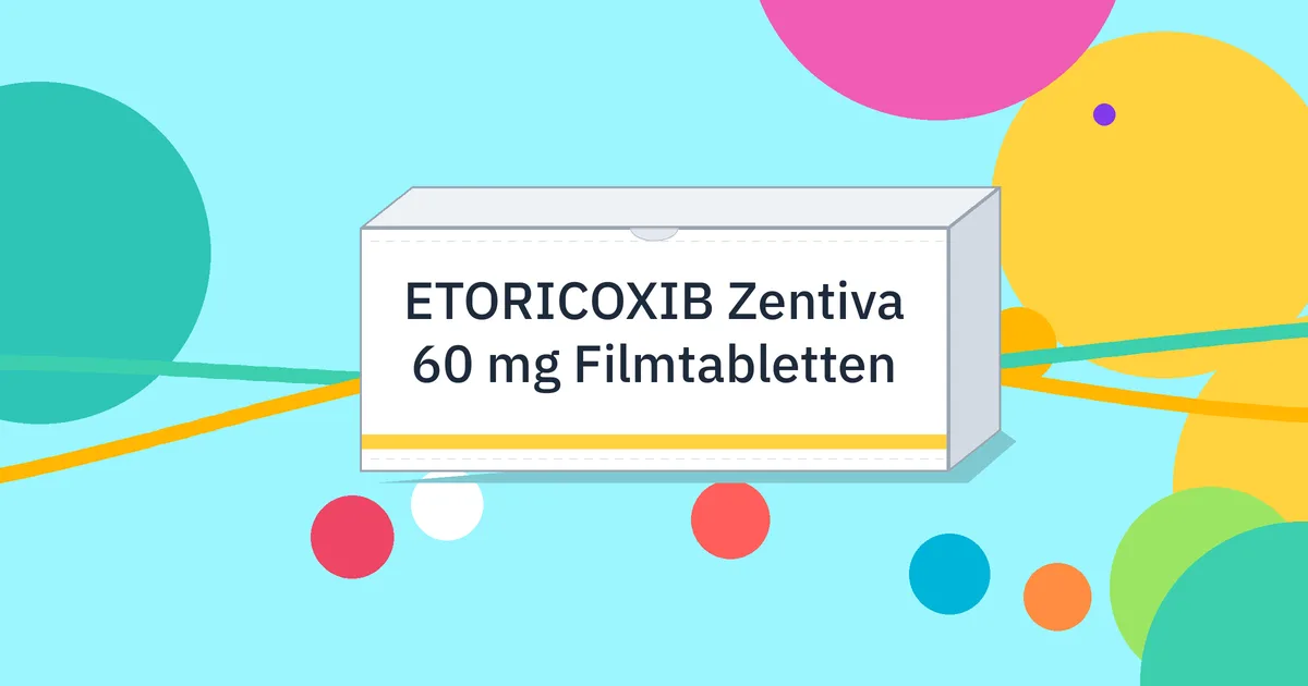 Symbolbild: Packung mit der Aufschrift ETORICOXIB Zentiva 60 mg Filmtabletten (PZN 12585566) – Verfügbarkeit und Bezug in Apotheken in Frankfurt am Main