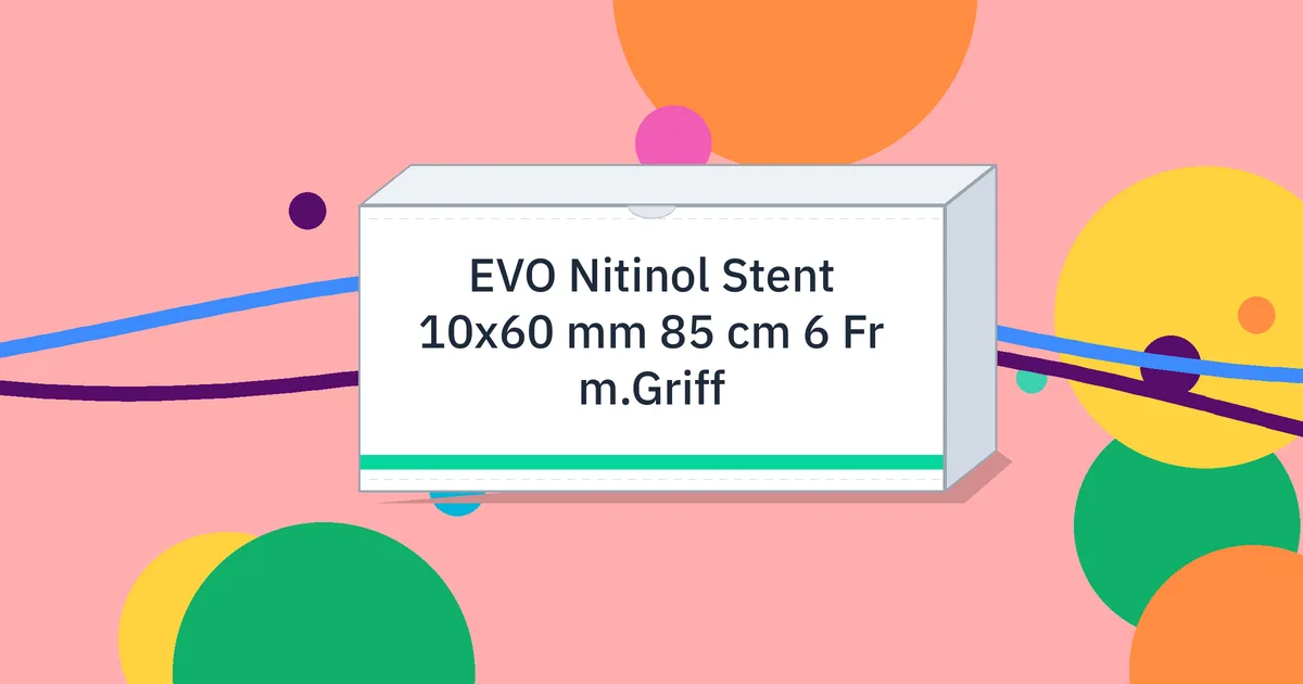 Symbolbild: Packung mit der Aufschrift EVO Nitinol Stent 10x60 mm 85 cm 6 Fr m.Griff (PZN 00223237) – Verfügbarkeit und Bezug in Apotheken in Frankfurt am Main