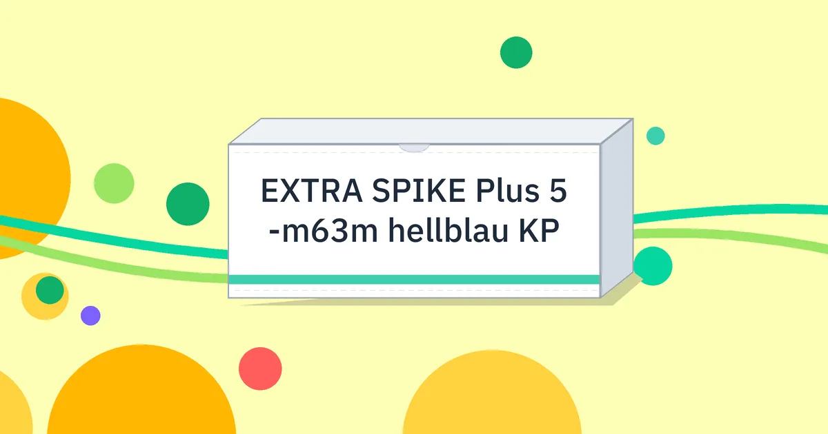 Symbolbild: Packung mit der Aufschrift EXTRA SPIKE Plus 5 -m63m hellblau KP (PZN 20356584) – Verfügbarkeit und Bezug in Apotheken in Frankfurt am Main
