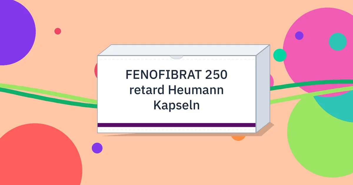Symbolbild: Packung mit der Aufschrift FENOFIBRAT 250 retard Heumann Kapseln (PZN 08414244) – Verfügbarkeit und Bezug in Apotheken in Frankfurt am Main