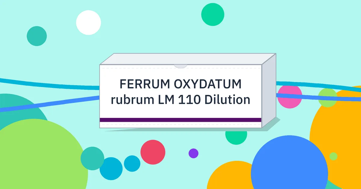 Symbolbild: Packung mit der Aufschrift FERRUM OXYDATUM rubrum LM 110 Dilution (PZN 12851950) – Verfügbarkeit und Bezug in Apotheken in Frankfurt am Main