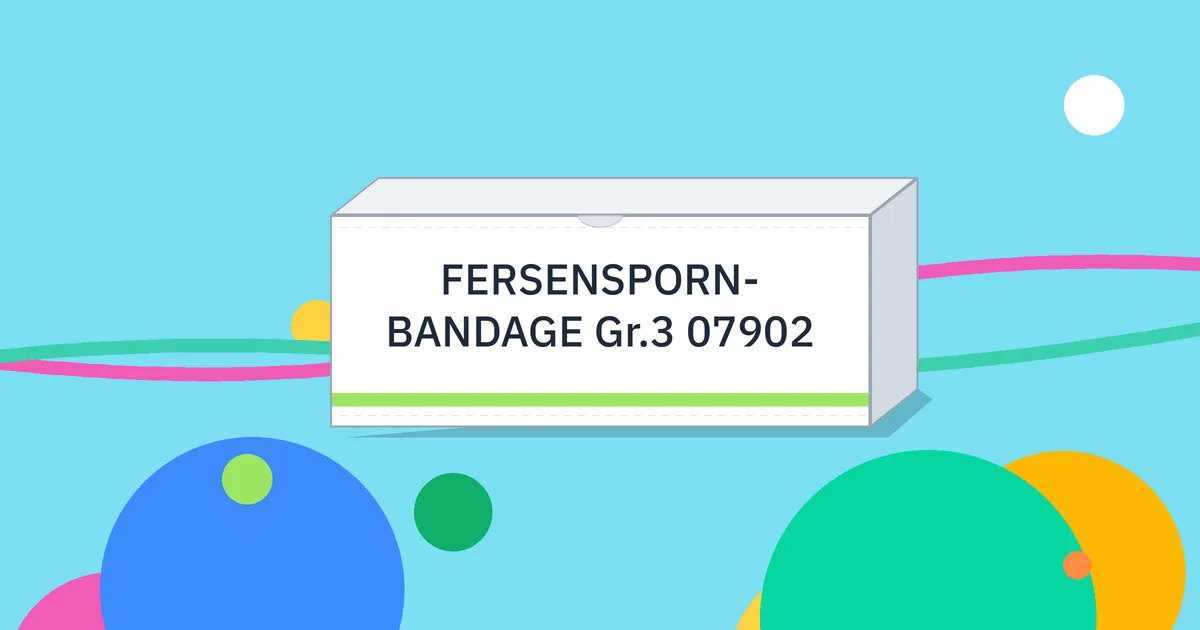 Symbolbild: Packung mit der Aufschrift FERSENSPORN-BANDAGE Gr.3 07902 (PZN 07241758) – Verfügbarkeit und Bezug in Apotheken in Frankfurt am Main