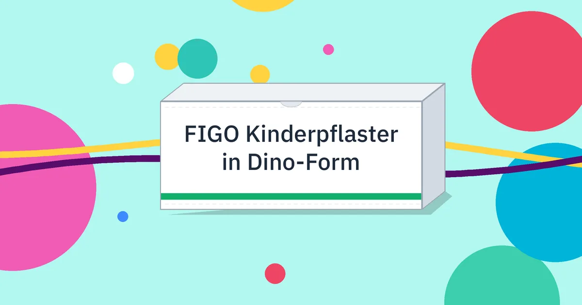 Symbolbild: Packung mit der Aufschrift FIGO Kinderpflaster in Dino-Form (PZN 19435568) – Verfügbarkeit und Bezug in Apotheken in Frankfurt am Main