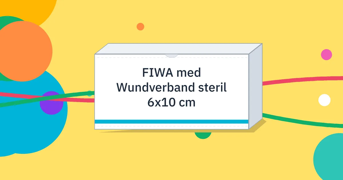 Symbolbild: Packung mit der Aufschrift FIWA med Wundverband steril 6x10 cm (PZN 19813272) – Verfügbarkeit und Bezug in Apotheken in Frankfurt am Main