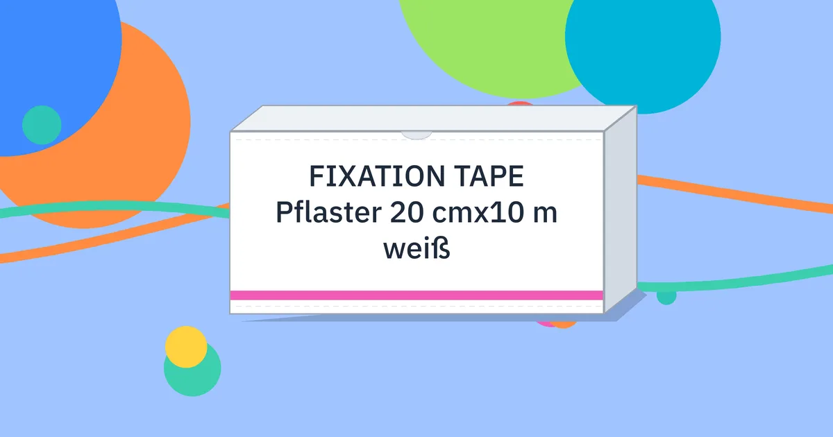 Symbolbild: Packung mit der Aufschrift FIXATION TAPE Pflaster 20 cmx10 m weiß (PZN 17559183) – Verfügbarkeit und Bezug in Apotheken in Frankfurt am Main
