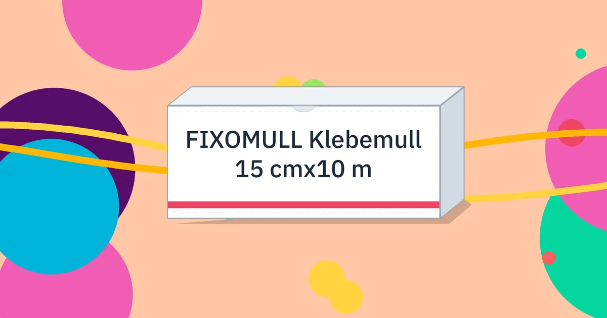 Symbolbild: Packung mit der Aufschrift FIXOMULL Klebemull 15 cmx10 m (PZN 18124458) – Verfügbarkeit und Bezug in Apotheken in Frankfurt am Main