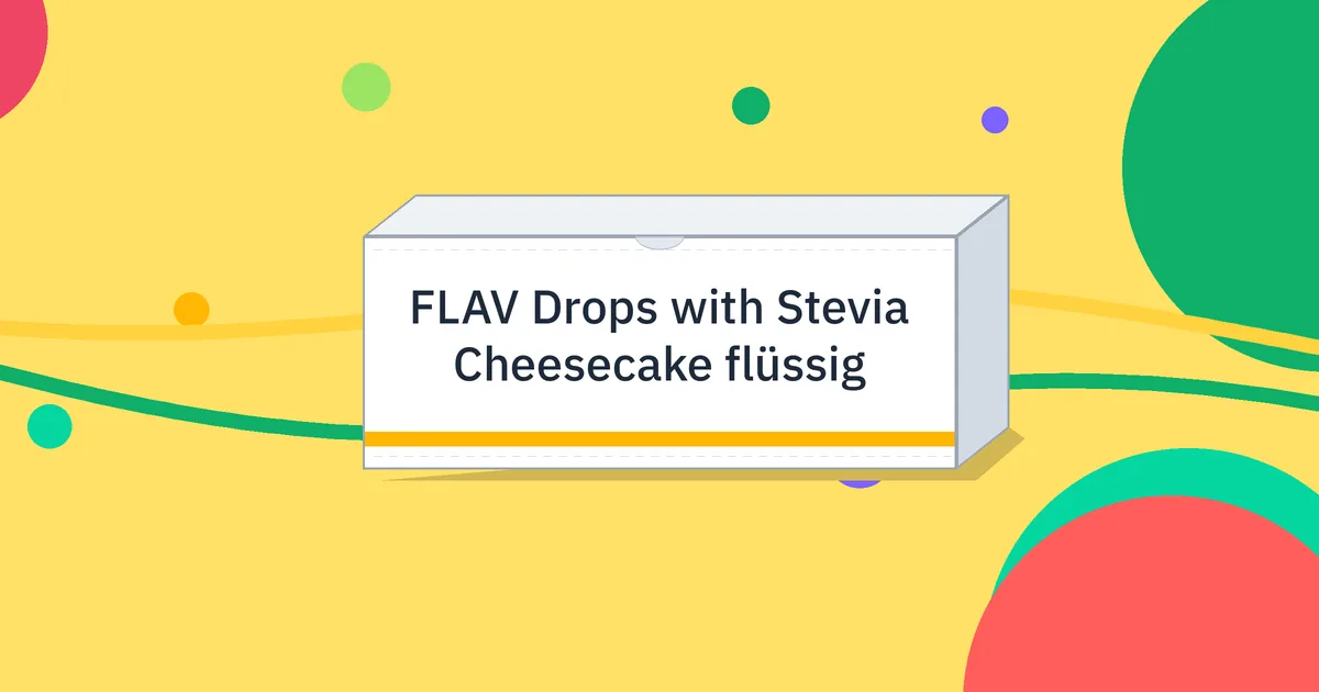 Symbolbild: Packung mit der Aufschrift FLAV Drops with Stevia Cheesecake flüssig (PZN 13814891) – Verfügbarkeit und Bezug in Apotheken in Frankfurt am Main