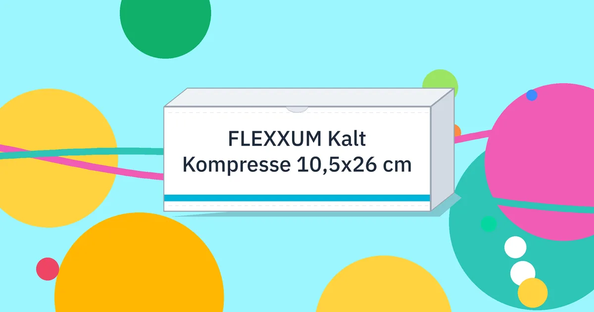Symbolbild: Packung mit der Aufschrift FLEXXUM Kalt Kompresse 10,5x26 cm (PZN 04856608) – Verfügbarkeit und Bezug in Apotheken in Frankfurt am Main