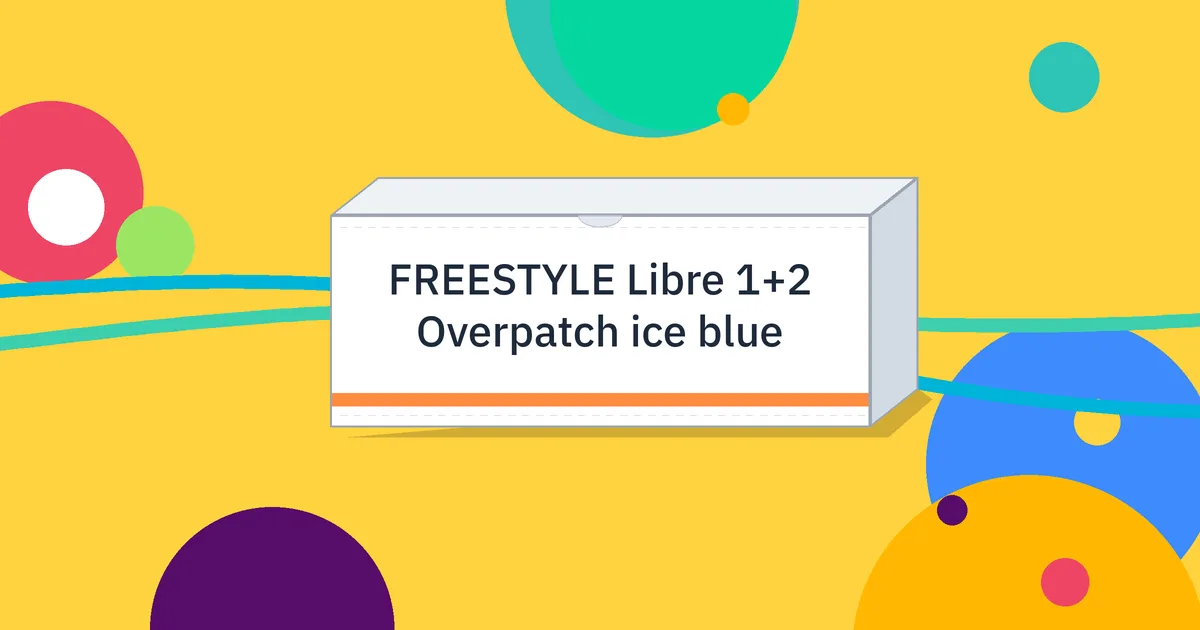 Symbolbild: Packung mit der Aufschrift FREESTYLE Libre 1+2 Overpatch ice blue (PZN 19864499) – Verfügbarkeit und Bezug in Apotheken in Frankfurt am Main