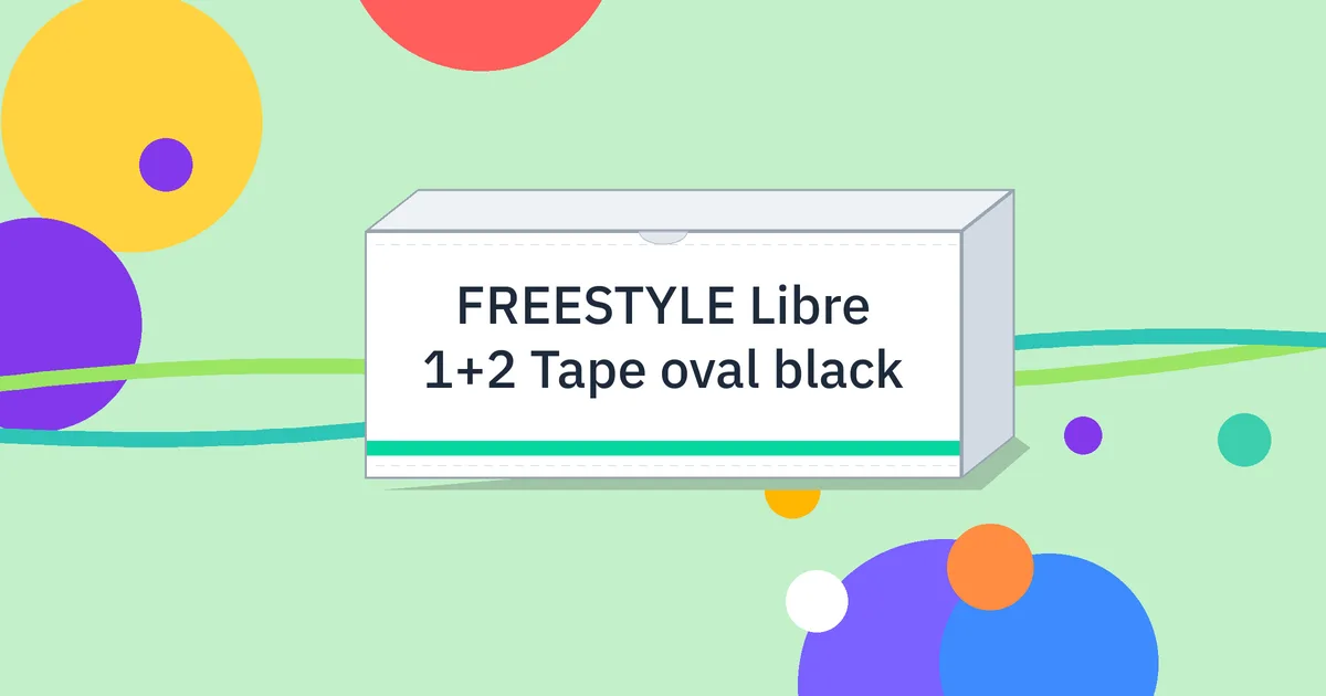 Symbolbild: Packung mit der Aufschrift FREESTYLE Libre 1+2 Tape oval black (PZN 18177791) – Verfügbarkeit und Bezug in Apotheken in Frankfurt am Main