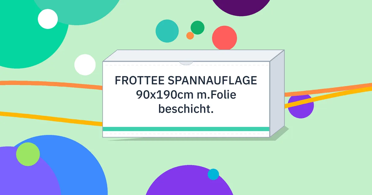 Symbolbild: Packung mit der Aufschrift FROTTEE SPANNAUFLAGE 90x190cm m.Folie beschicht. (PZN 03010789) – Verfügbarkeit und Bezug in Apotheken in Frankfurt am Main
